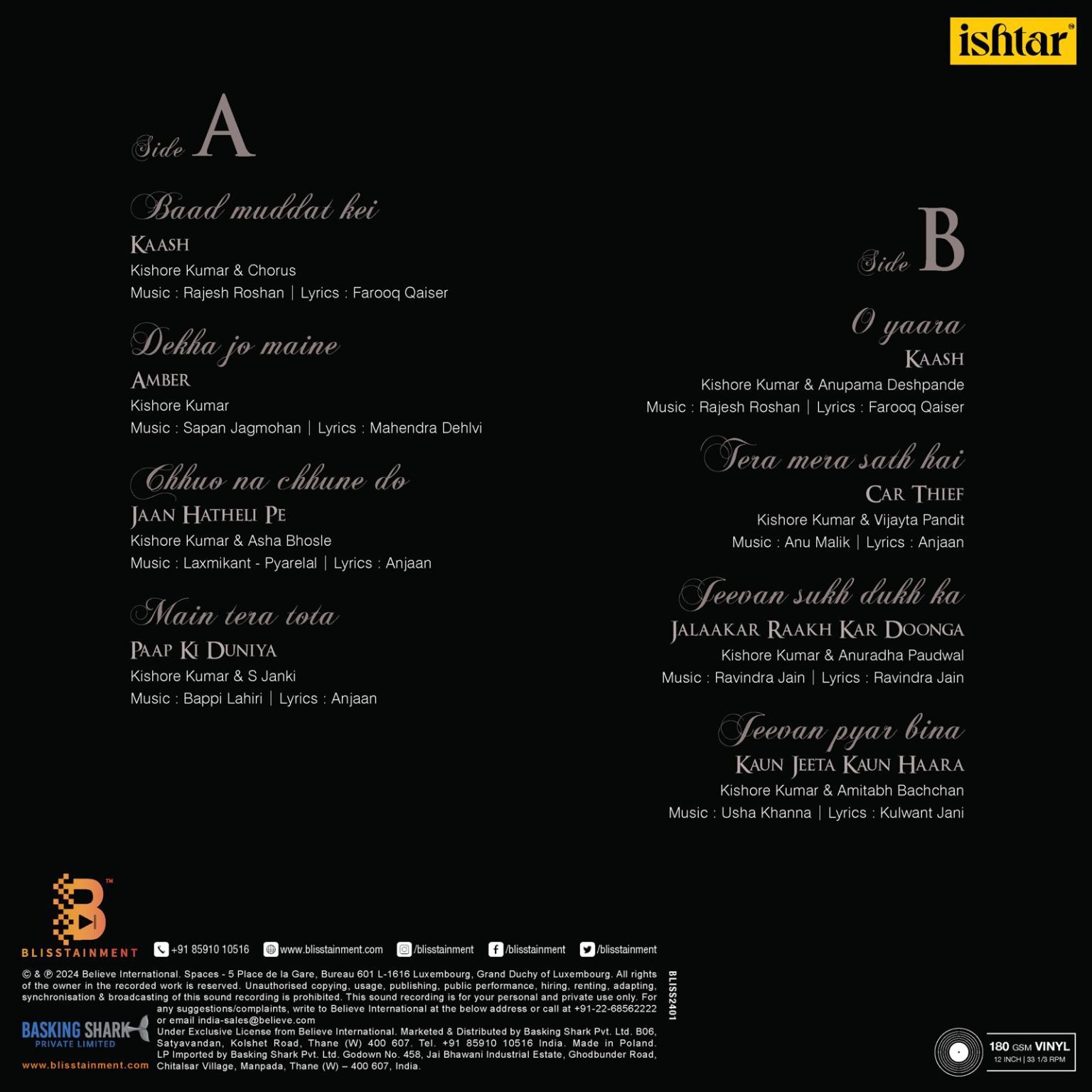 Kishore Kumar - Rare Collection - BLISS2401 - New Release Hindi LP ...